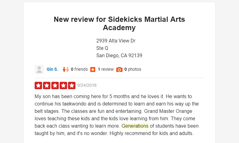 Sidekicks Martial Arts Academy Home to Grandmaster Orange